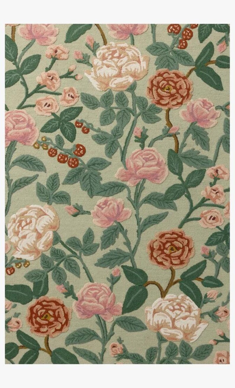 Handmade Floral Wool Rug: Vintage Botanical Roses Carpet (5x7, 8x10 ...