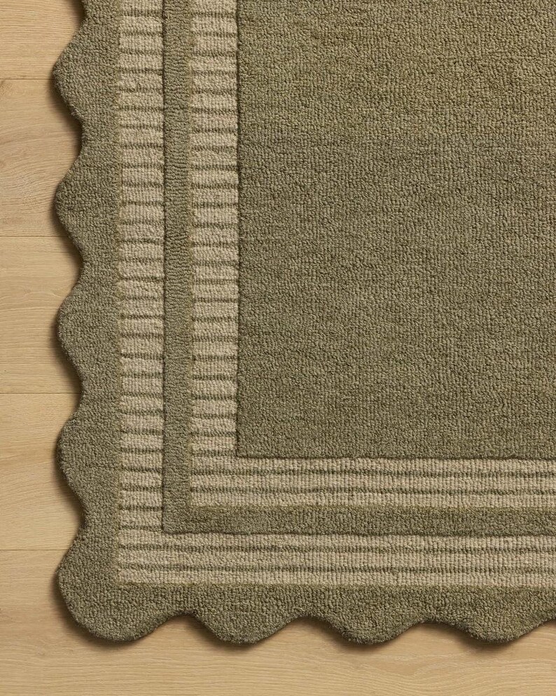Green Scalloped Edged Area Rug - Custom Size Woven Carpet for Living ...