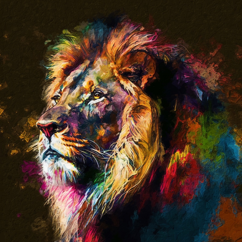 Colorful Lion Painting, Lion Art, Wildlife Art, Animal Art, Wall Art ...