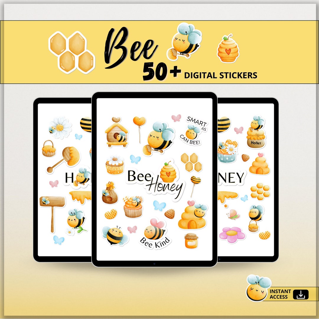 Bee Digital Stickers for Goodnotes Planner Honey Bees, PNG, Yellow - Etsy