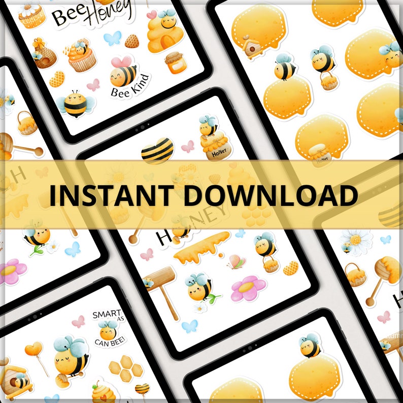 Bee Digital Stickers for Goodnotes Planner Honey Bees, PNG, Yellow - Etsy