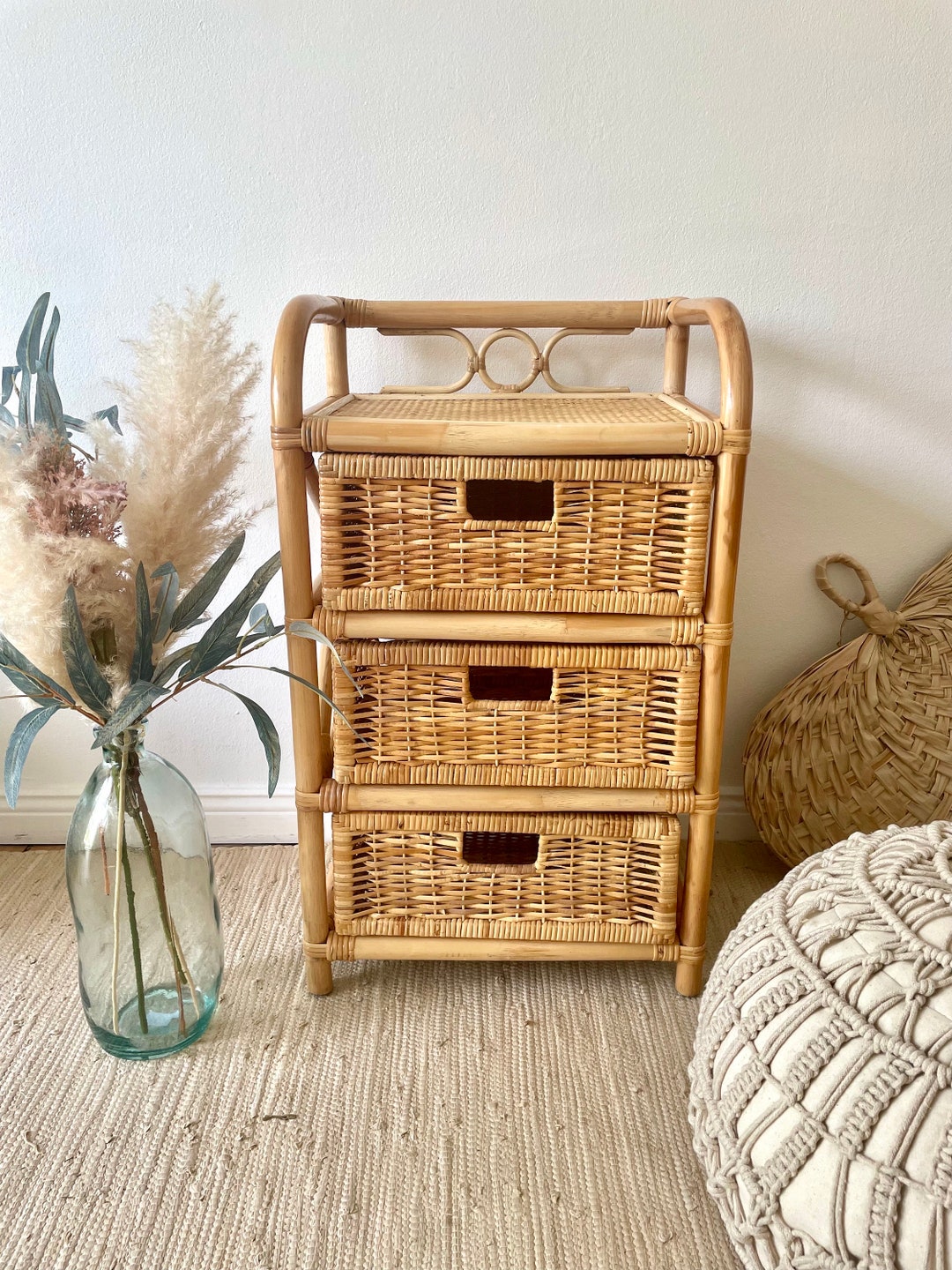 Wicker Chest of Drawers 3 Drawers Rattan Stand 1980 - Etsy