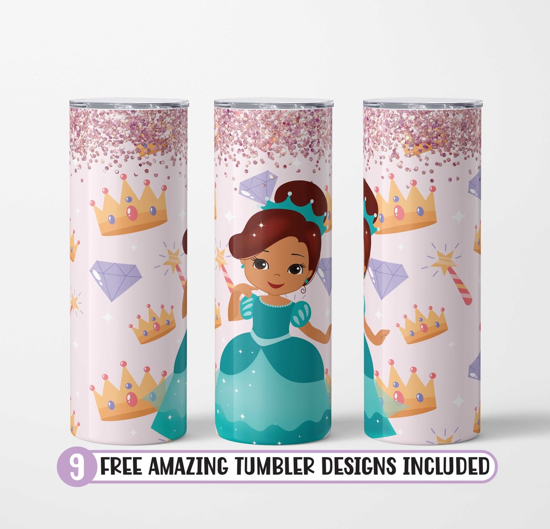 Princess Tumbler 20oz, Glitter Princess Tumbler Wrap, 20oz Skinny ...