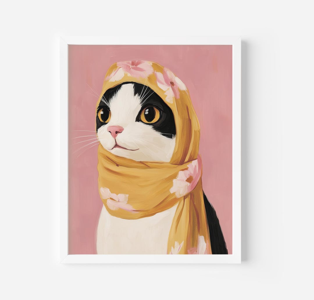 Cute Cat Babushka Art Print, Pet Cat Mom Gift, Cat Lover Gift, Trendy ...