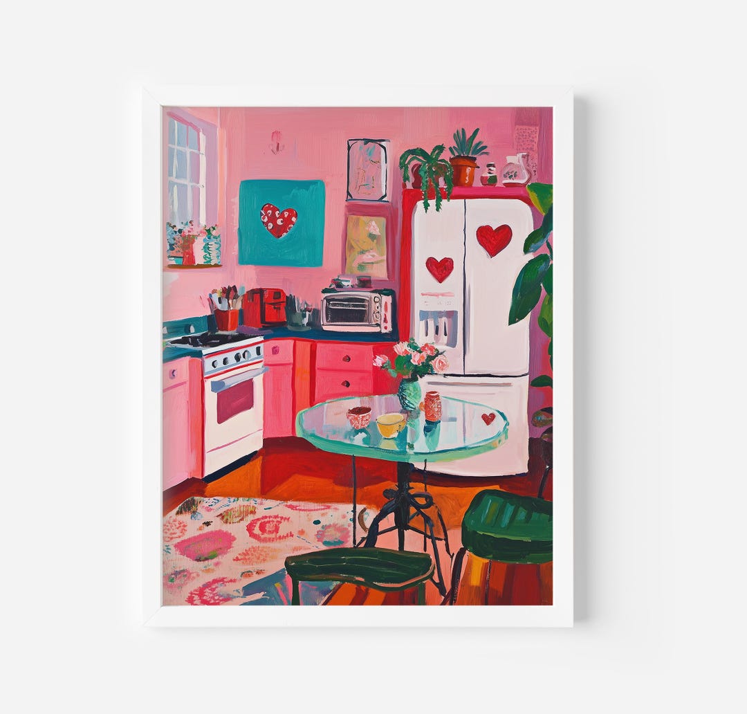 Pink Kitchen Art Print, Valentines Day Decor, Trendy Kitchen Prints ...