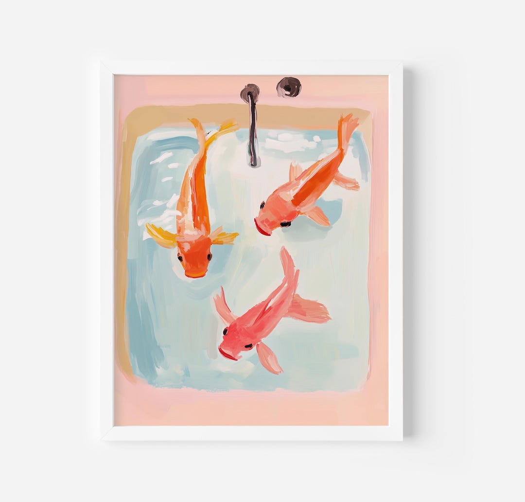 Koi Fish in Bathtub Print: Retro Bathroom Wall Art (digital Download ...