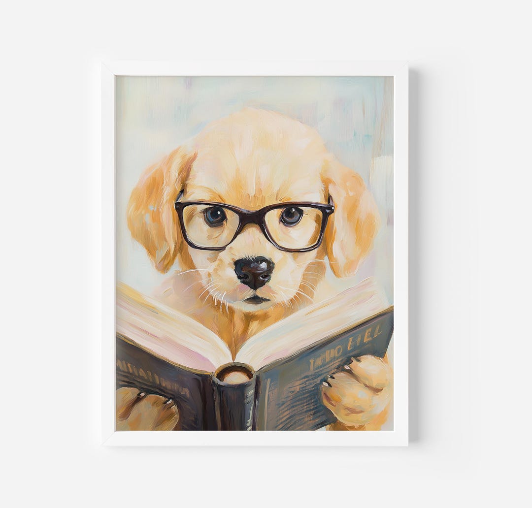 Cute Dog Reading A Book Print, Cute Dog Print, Digital Download ...