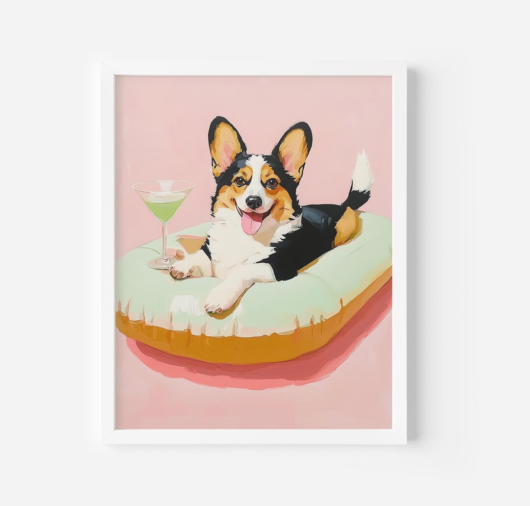 Vintage Corgi Cocktail Art Print: Retro Bar Cart Decor (digital ...
