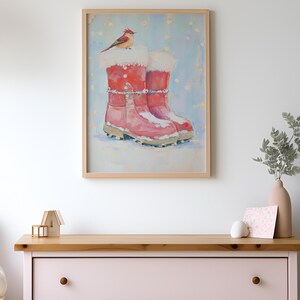 Santa Boots Art Print, Christmas Wall Art, Vintage Winter Decor ...