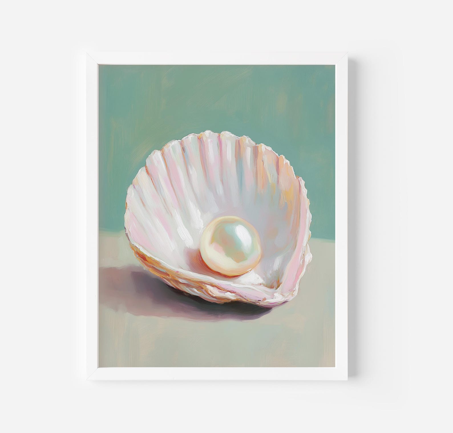 Pearl in Oyster Shell Art Print: Vintage Coastal Decor (digital ...