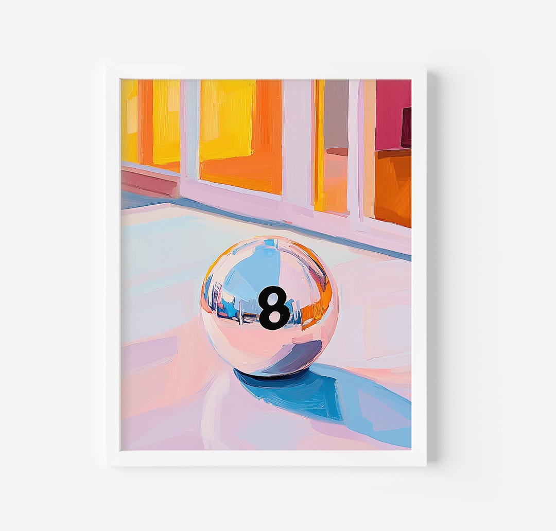 Vintage Pool Ball Print, Lucky 8 Ball Wall Art, Acrylic Still Life Art ...