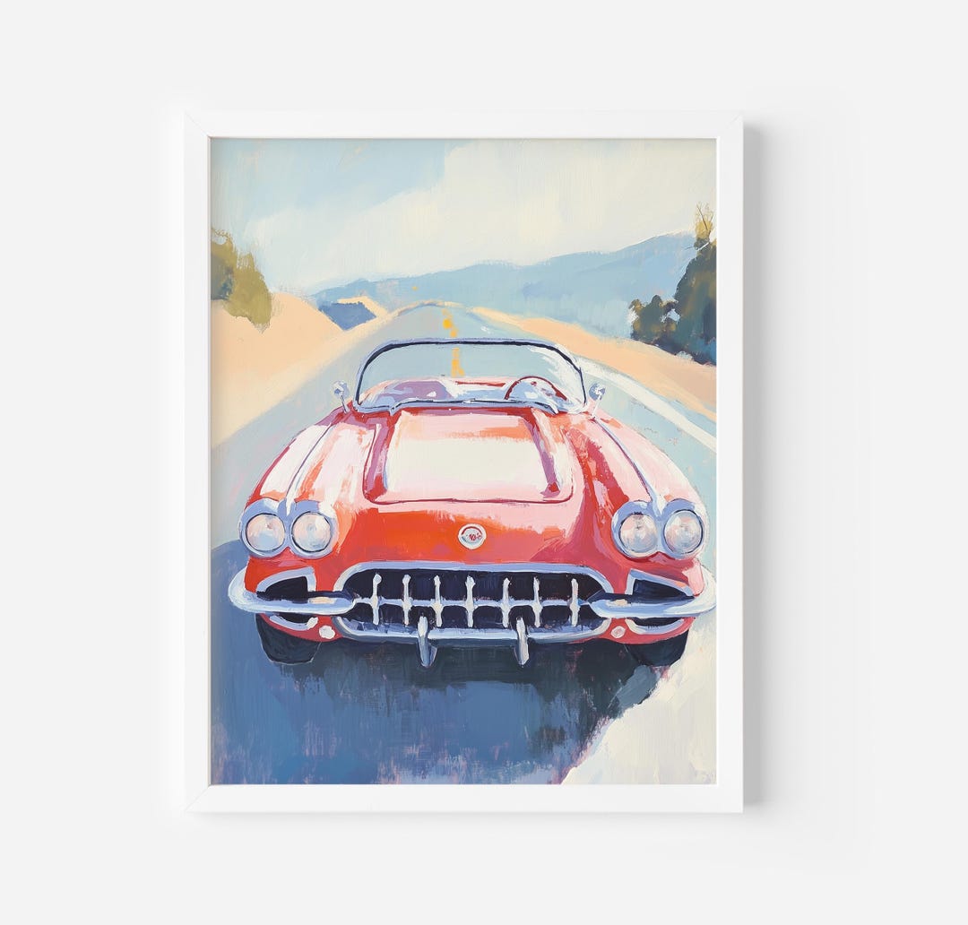 Red Corvette Art Print: Vintage Car Poster (digital Download), Classic ...