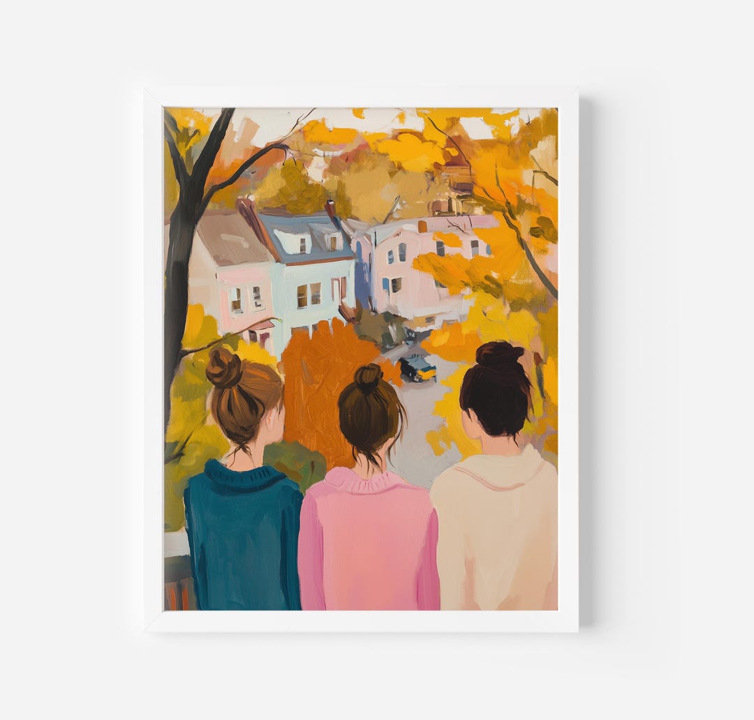 Three Girls Fall Acrylic Painting, Autumn Wall Art Print, Girl's Room ...