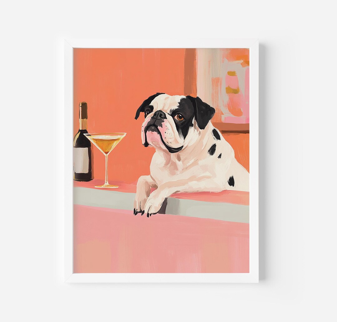 Bulldog Martini Art Print: Funny Dog Bar Cart Poster (digital Download ...