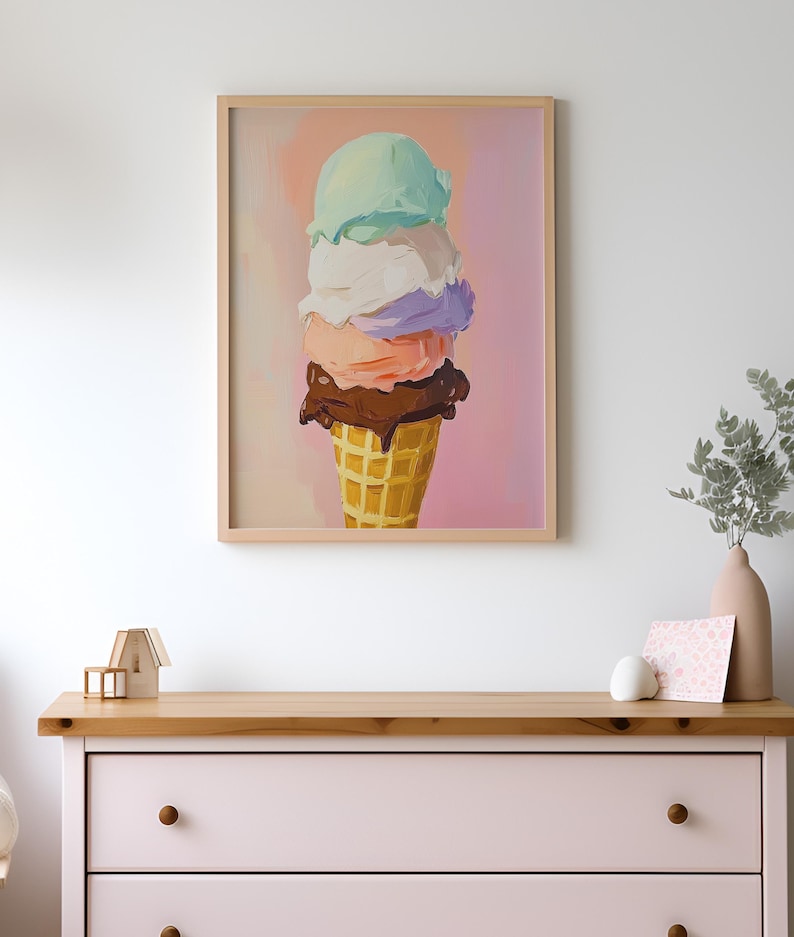 Ice Cream Cone Art Print: Colorful Dessert Kitchen Decor (digital ...