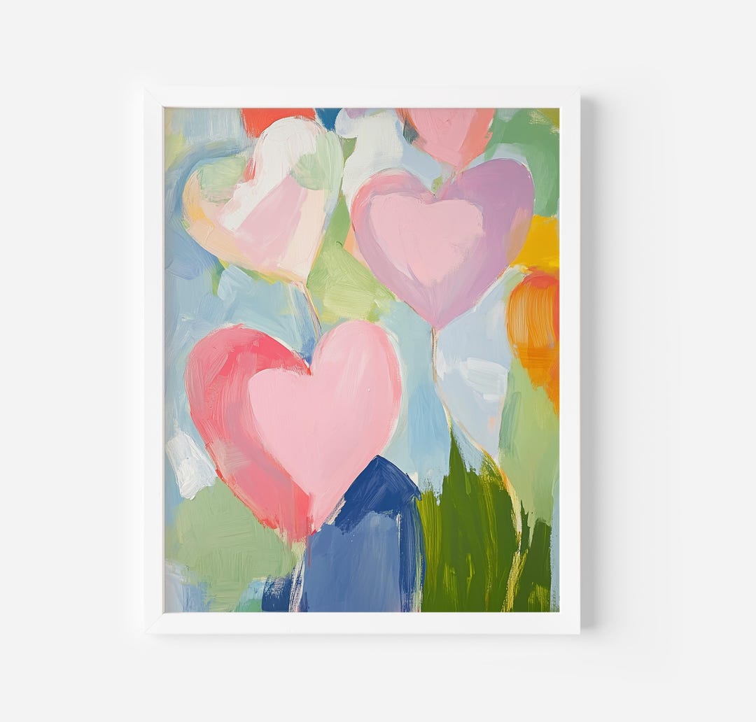 Valentines Day Art Print, Pink Heart Print, Valentines Decor, Romantic ...