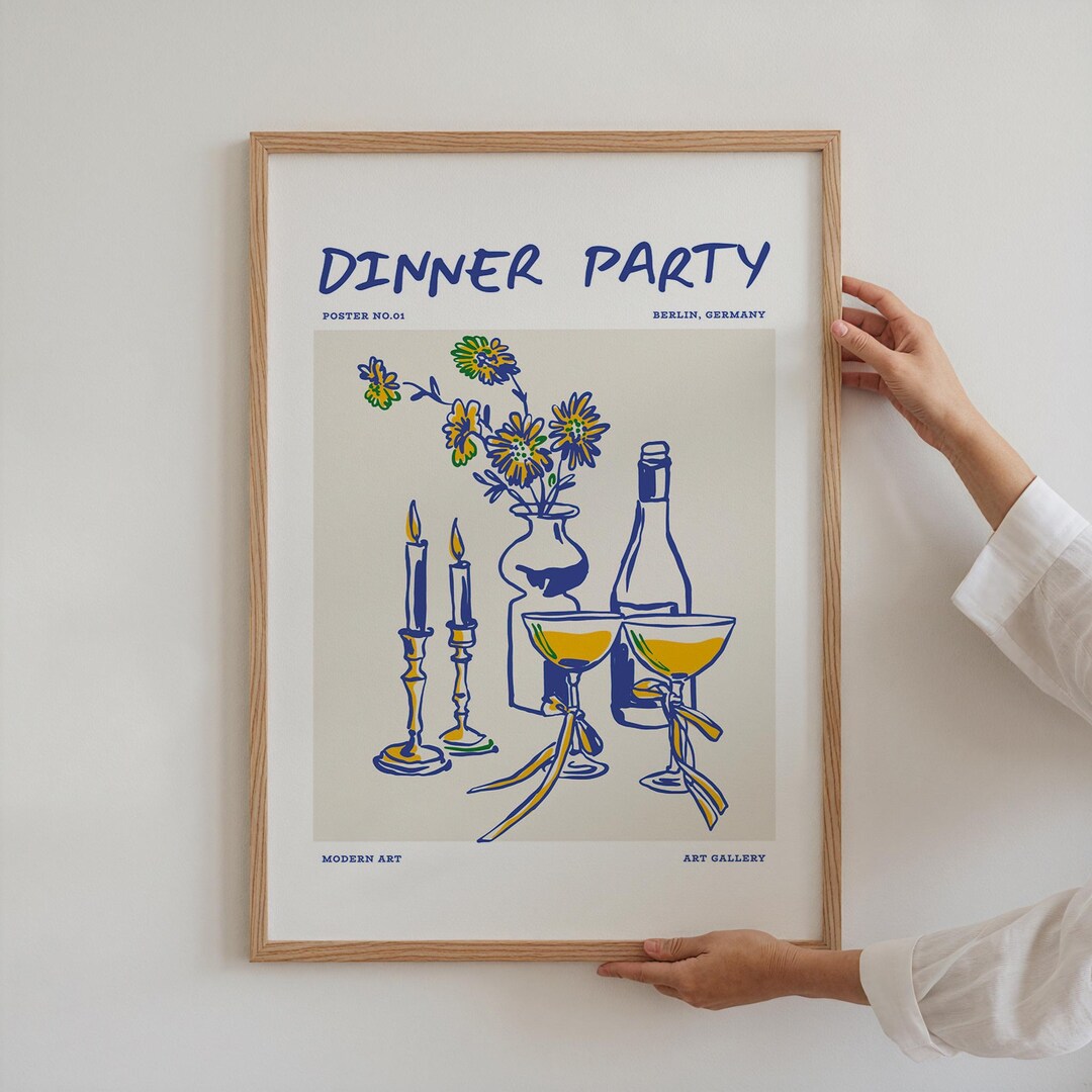 Dinner Party Poster, Vintage Cocktail Poster, Retro Food Prints ...