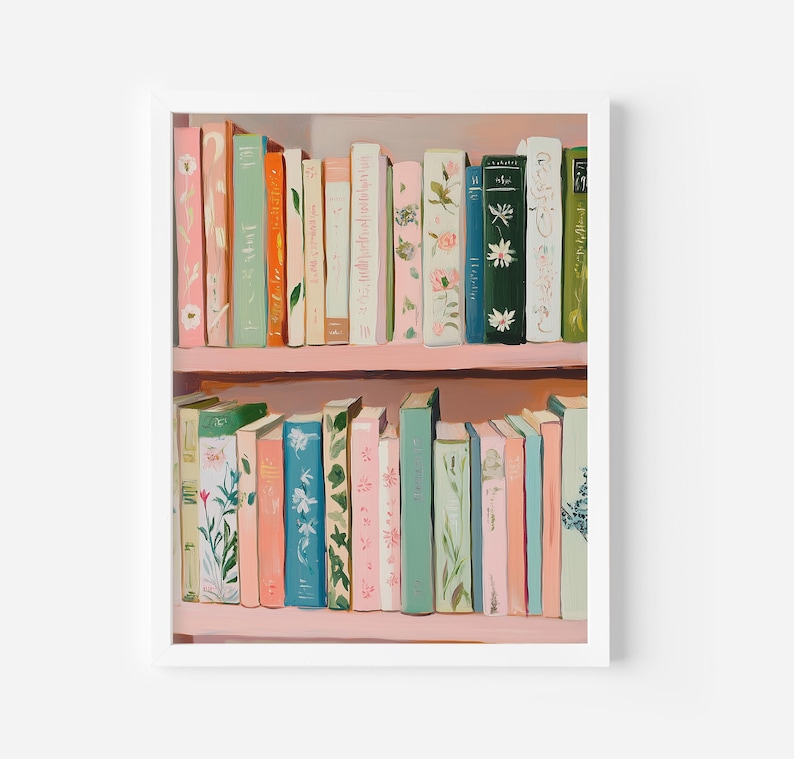 Book Lover Print: Coquette Bookshelf Art (digital Print), Girl Bookworm ...