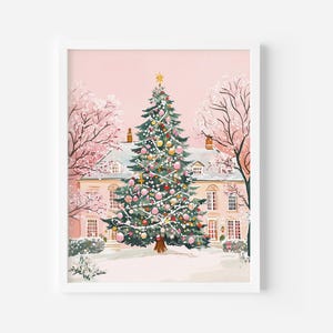 Pink Christmas Tree Wall Art, Cute Christmas Eve Art Print, Christmas ...