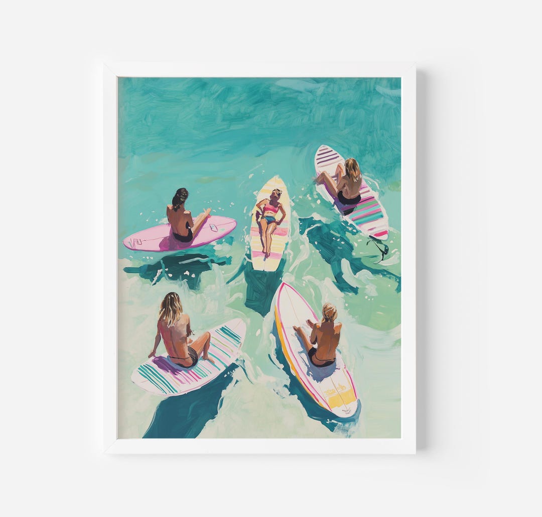 Surfers Art Print, Surf Printable, Surfer Ocean Painting, Seascape Art ...
