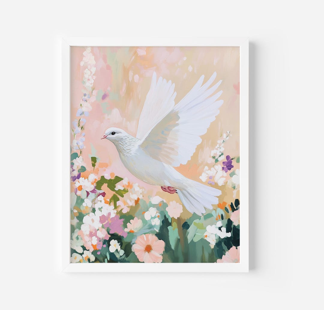 White Dove Floral Art Print: Trendy Nursery Decor (digital Download) - Etsy
