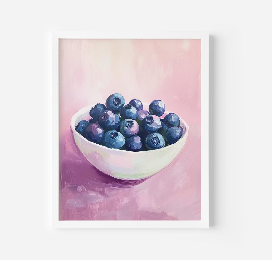 Blueberry Acrylic Painting, Soft Girly Wall Art, Pastel Decor Poster ...