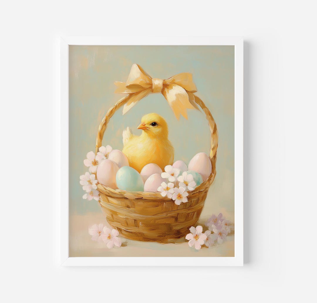 Cute Easter Chick With Basket Print, Baby Animal Print, Easter Nursery ...
