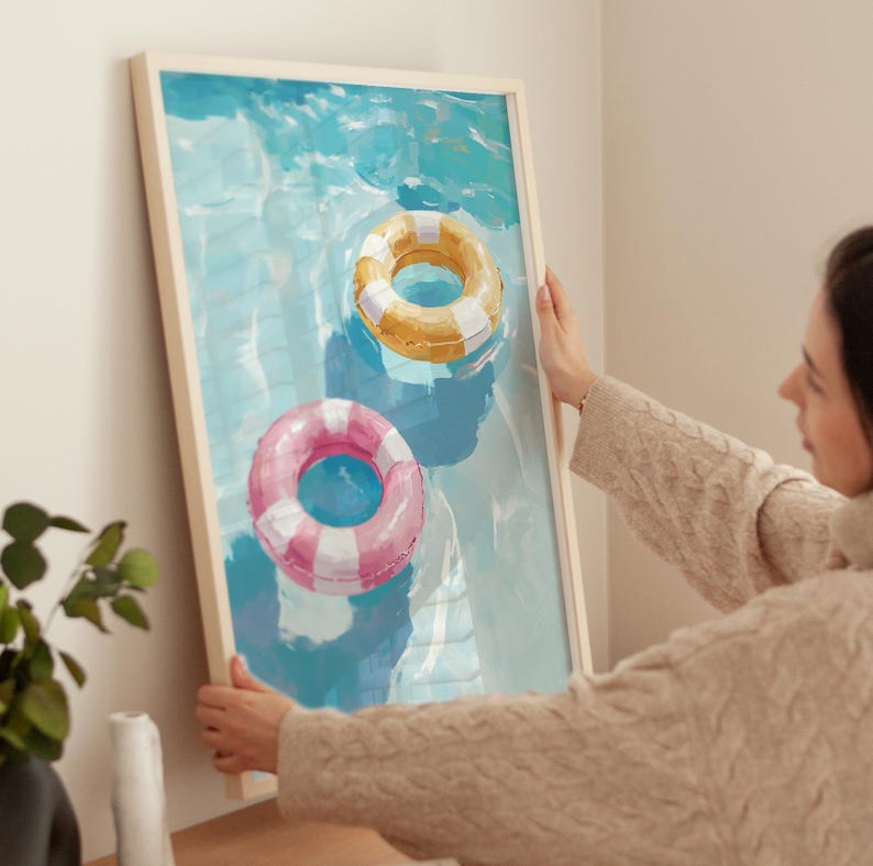 Striped Inner Tube Painting: Pastel Beach House Art (digital Download ...
