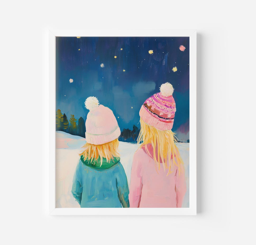 Schwester auf dem Schnee Gemälde, blonde Schwestern Winter Wandkunst ...