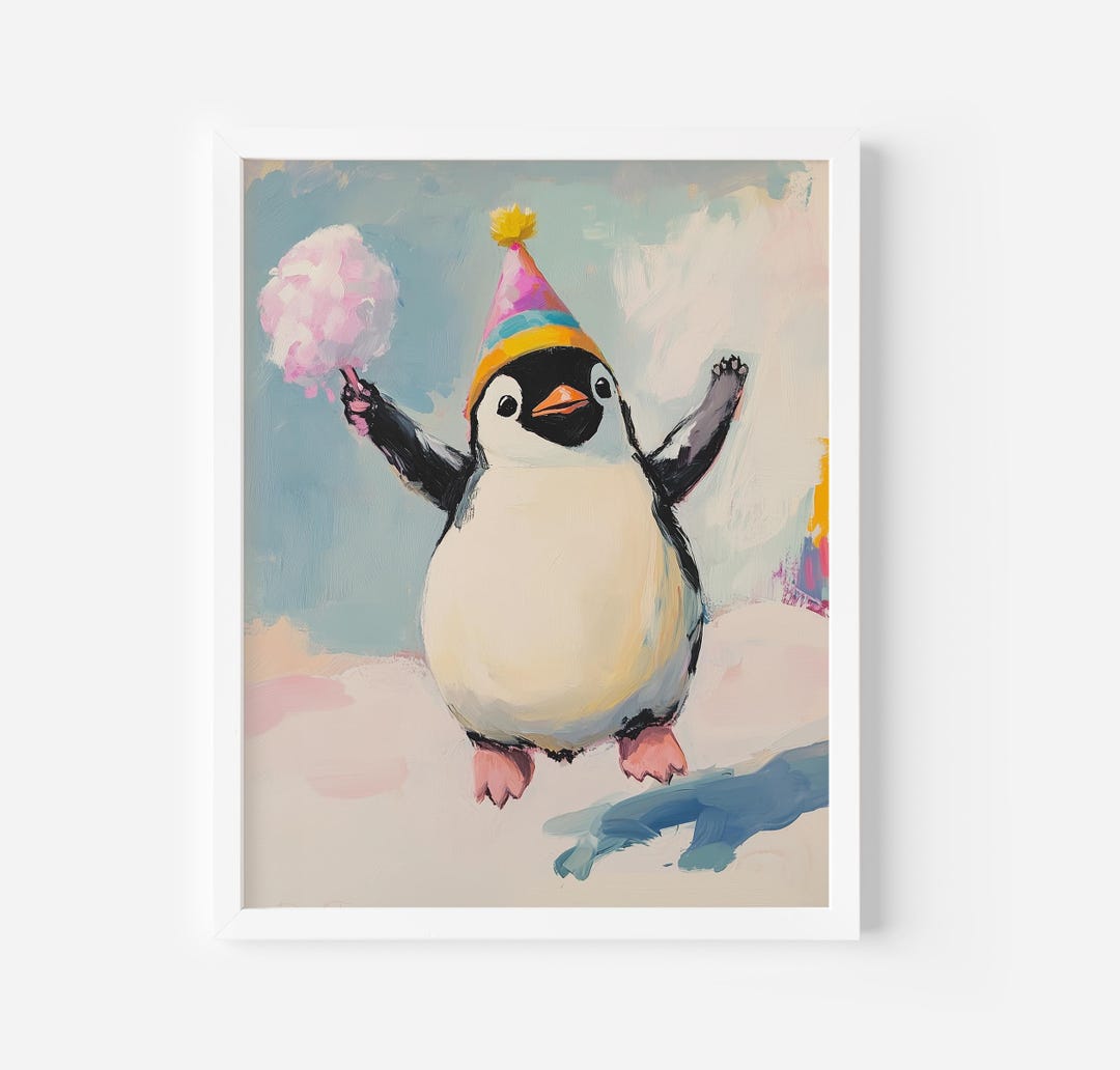 Penguin Birthday Art Print, Cute Penguin Party Printable, Happy ...