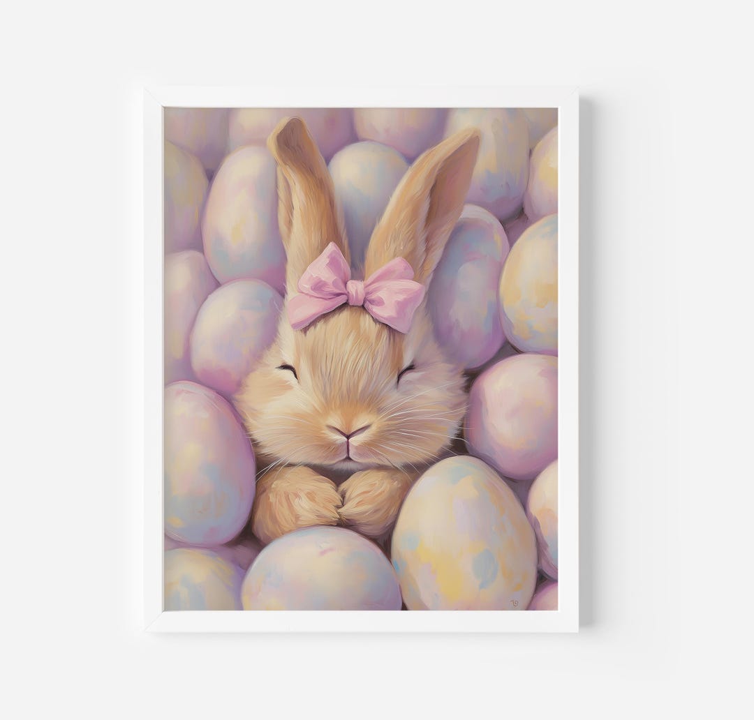 Easter Bunny Print, Cute Easter Rabbit Poster, Spring Easter Wall Art ...