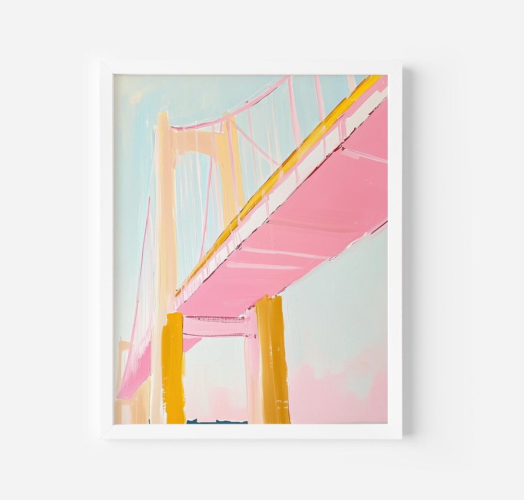 Pink Bridge Wall Art, San Francisco Print, Trendy Bridge Printable ...