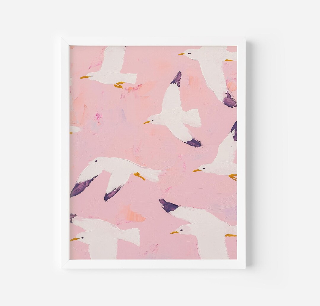 Pink Sky Seagulls Art Print, Instant Download, Birds Printable ...