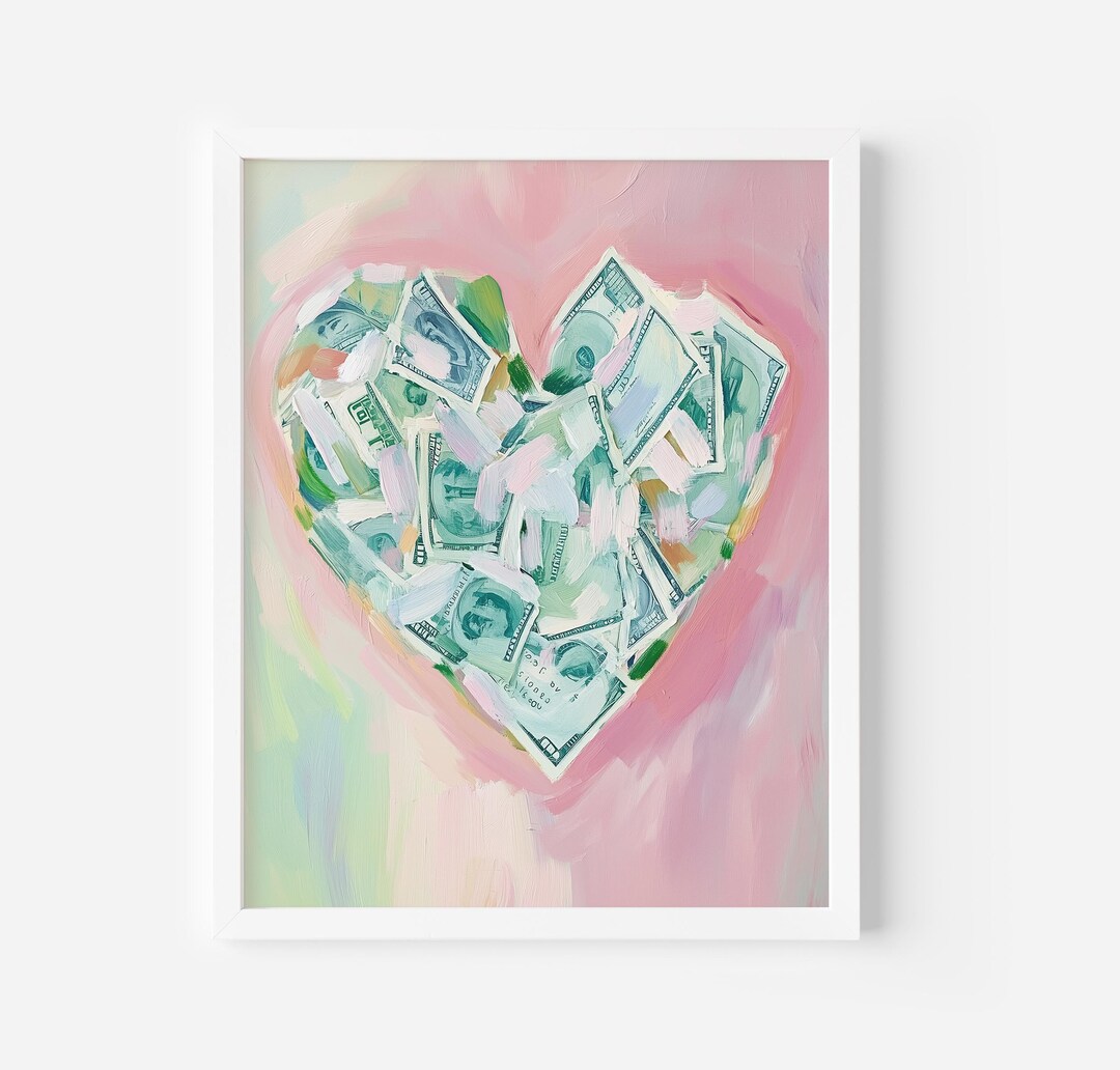 Cash Heart Pastel Painting, Digital Art Download, Unique Money Wall ...
