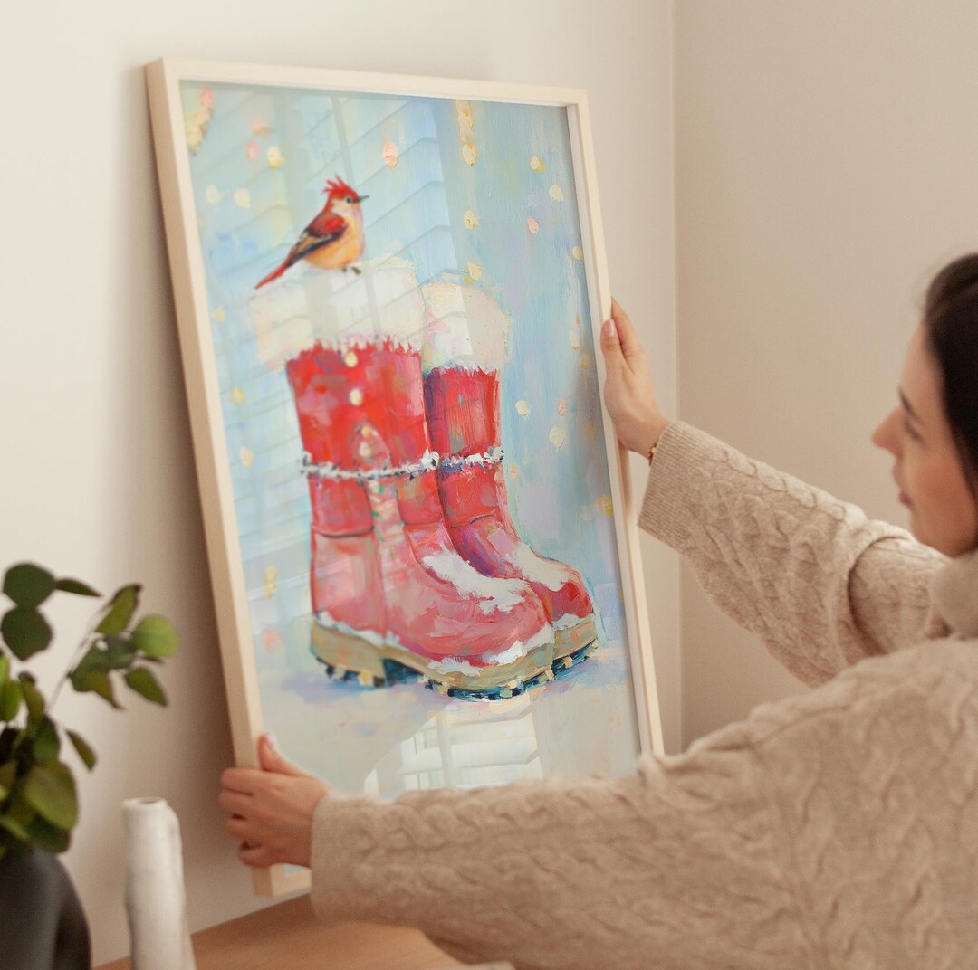 Santa Boots Art Print, Christmas Wall Art, Vintage Winter Decor ...