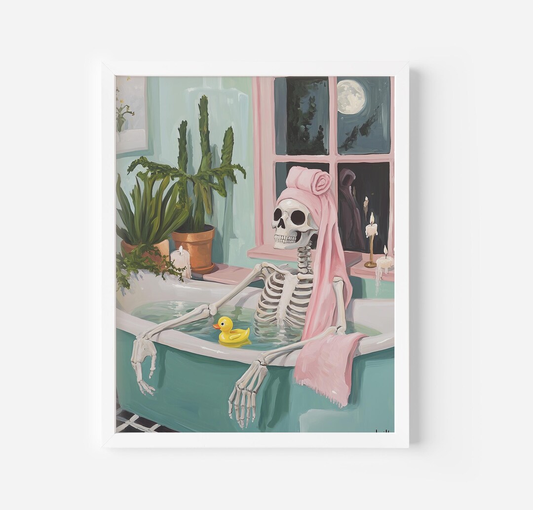 Skeleton in Bathtub Print, Skeleton Wall Art, Digital Download, Funny ...