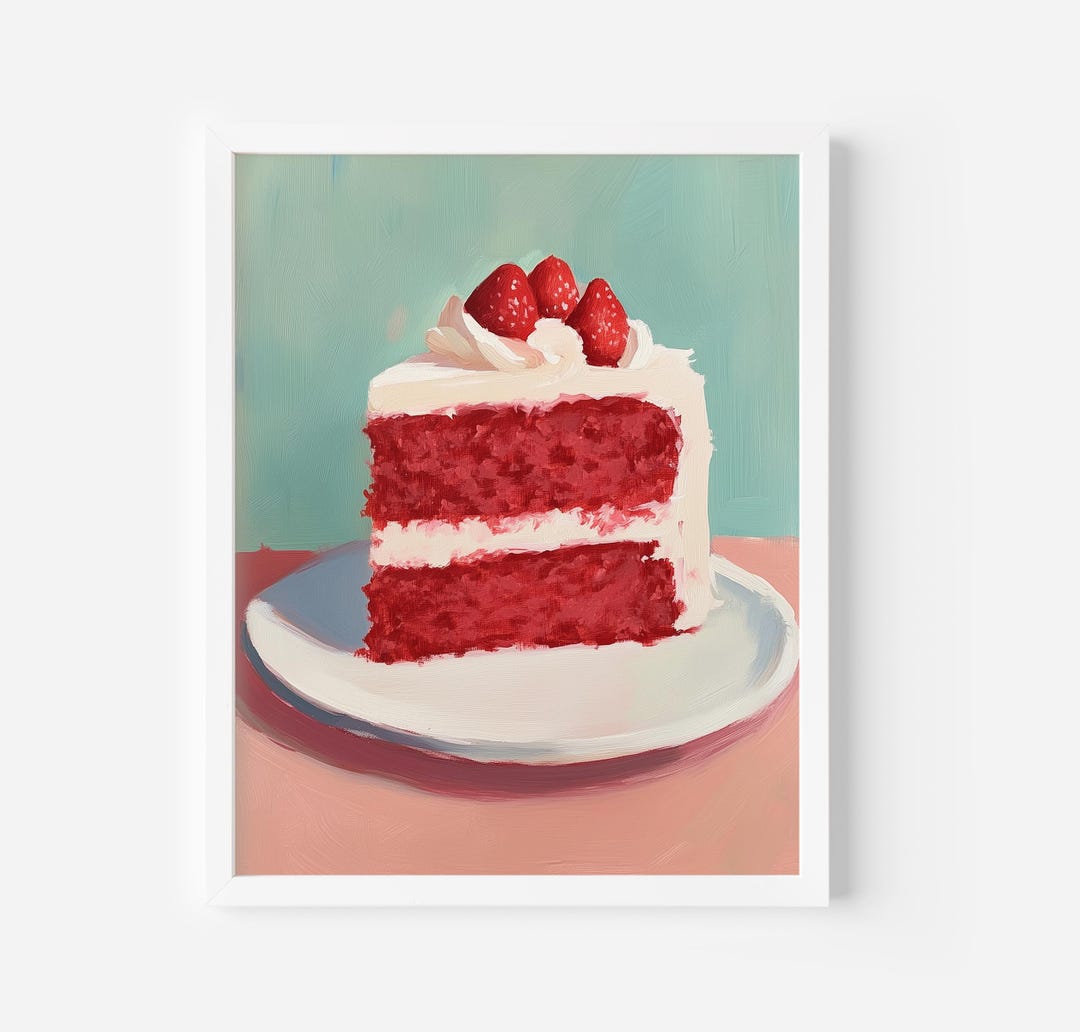 Red Velvet Cake Art Print, Cake Art Print, Red Velvet Poster, Foodie ...