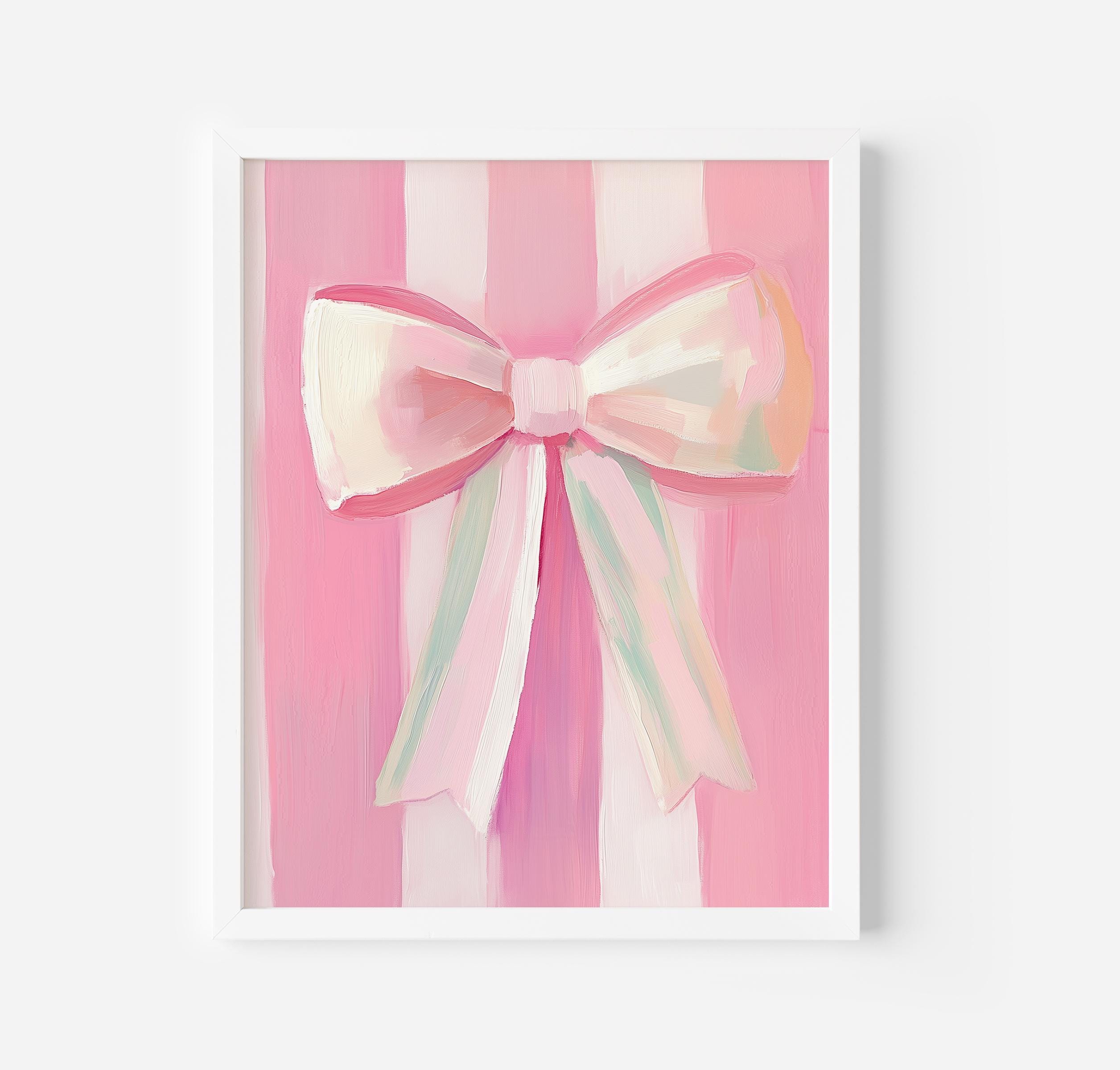 Preppy Pink Bow Acrylic Painting, Pink and White Room Decor, Pink Girly ...