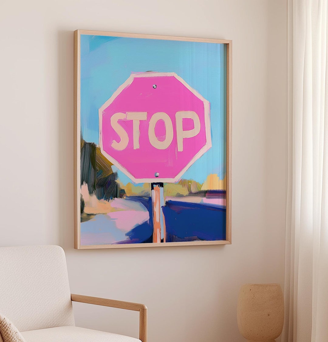 Pink Stop Sign Art Print, Bold and Quirky Street Art-inspired Wall ...