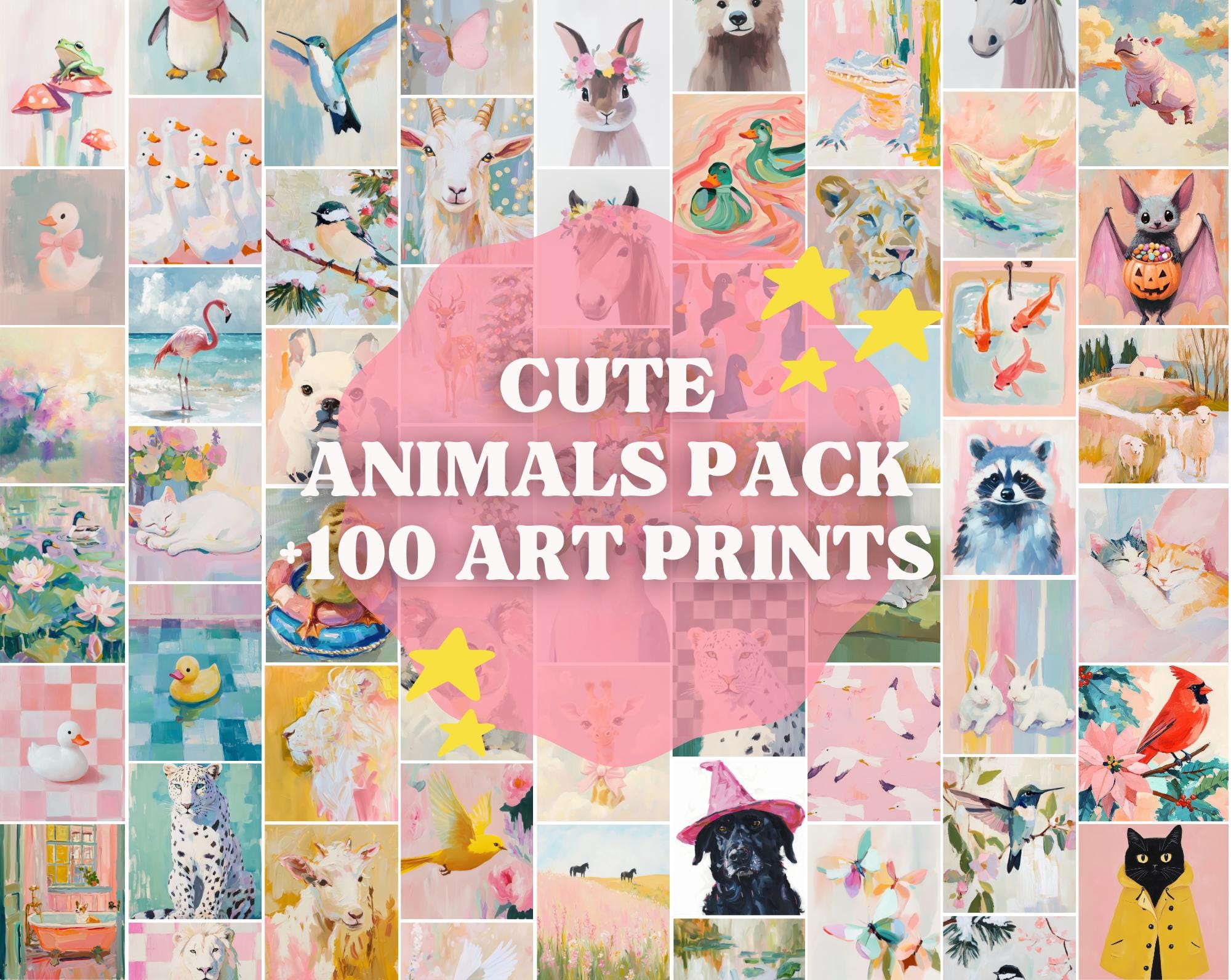 100+ BUNDLE, Cute Animals Prints, Trendy Wall Art, Aesthetic Prints Set ...