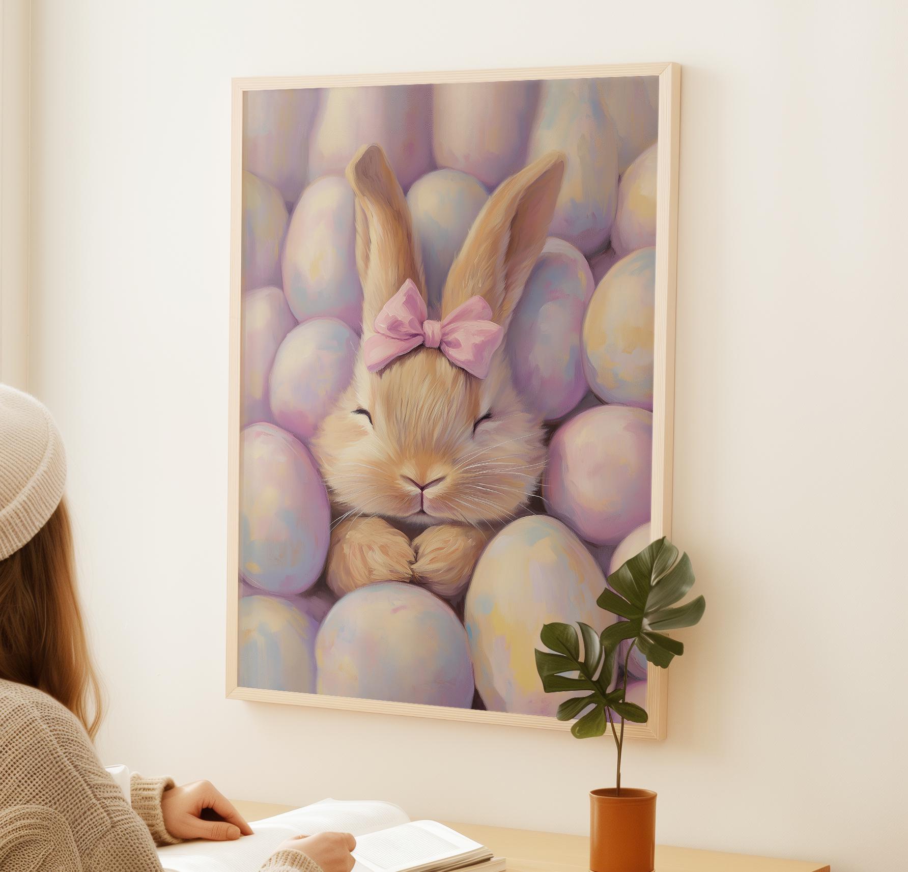 Easter Bunny Print, Cute Easter Rabbit Poster, Spring Easter Wall Art ...