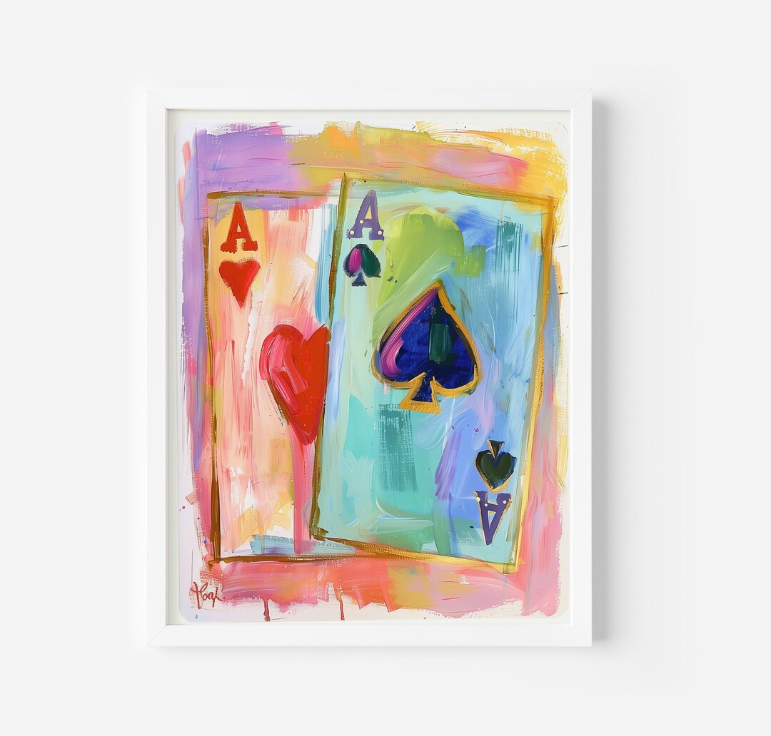 Retro Poker Cards Art Print: Playful Home Decor (digital Download) - Etsy