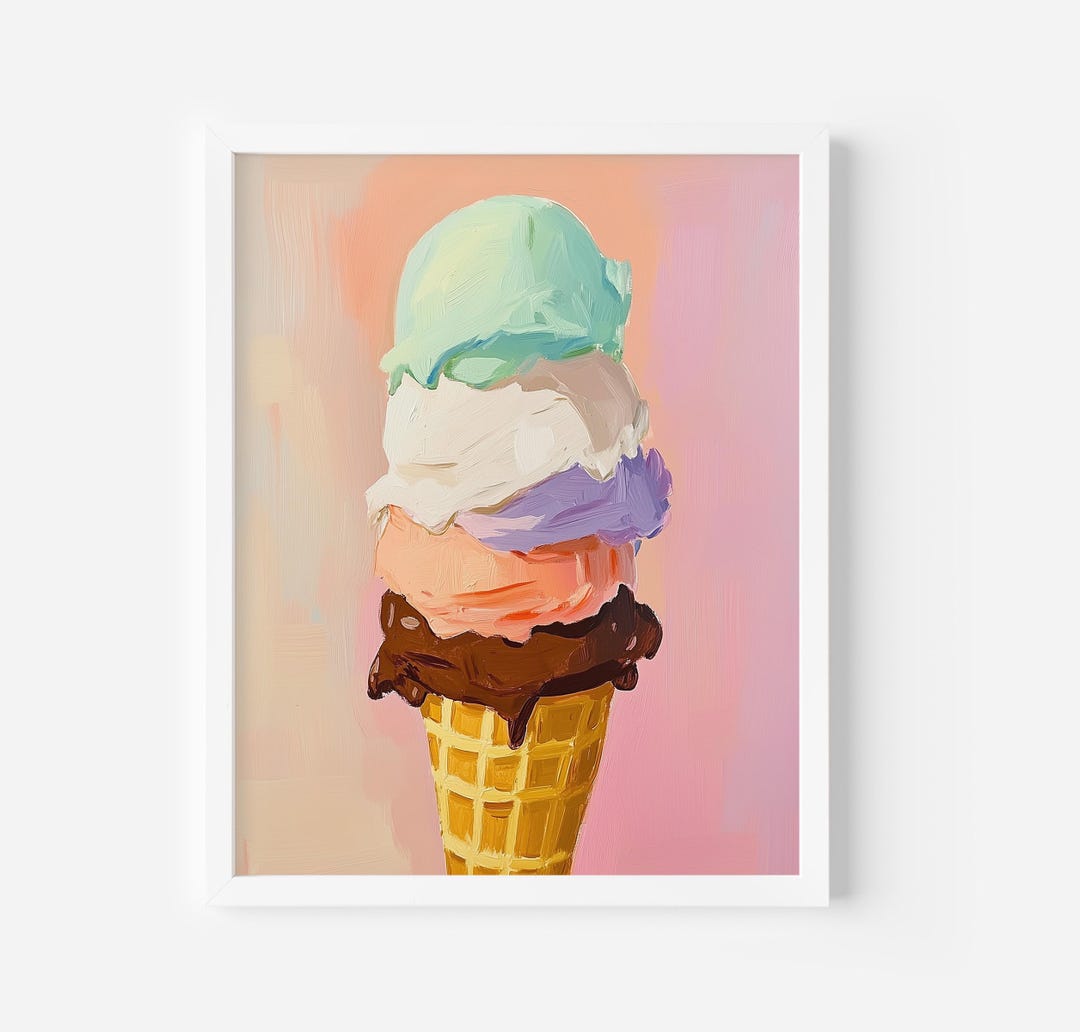 Ice Cream Cone Art Print: Colorful Dessert Kitchen Decor (digital ...