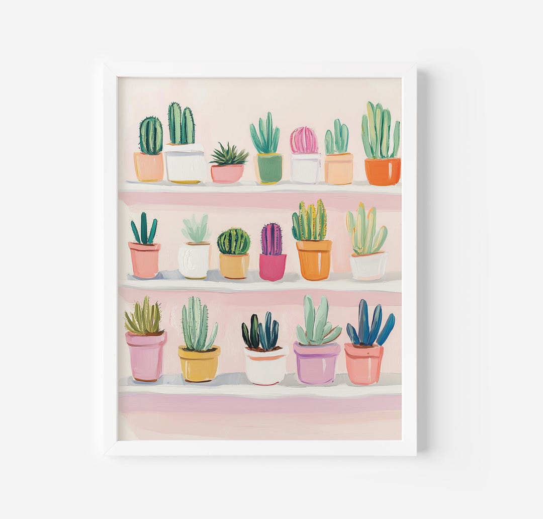 Cactus Girly Printable Wall Art, Preppy Room Decor, Vintage Cactus ...