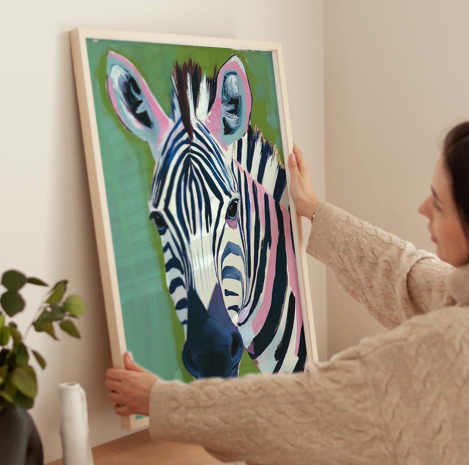 Zebra Painting, Funky Retro Wall Art, Zebra Print, Trendy Poster ...