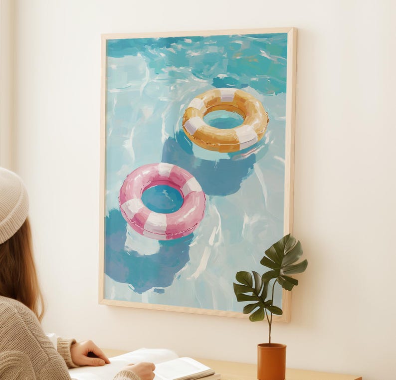 Striped Inner Tube Painting: Pastel Beach House Art (digital Download ...