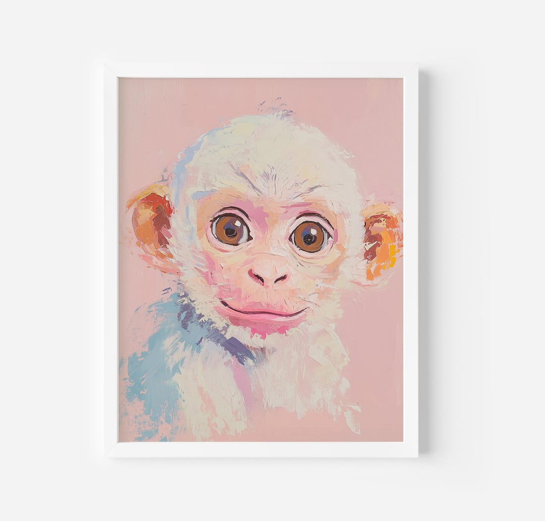 Adorable Baby Monkey Art Print, Cute Nursery Decor, Digital Download ...