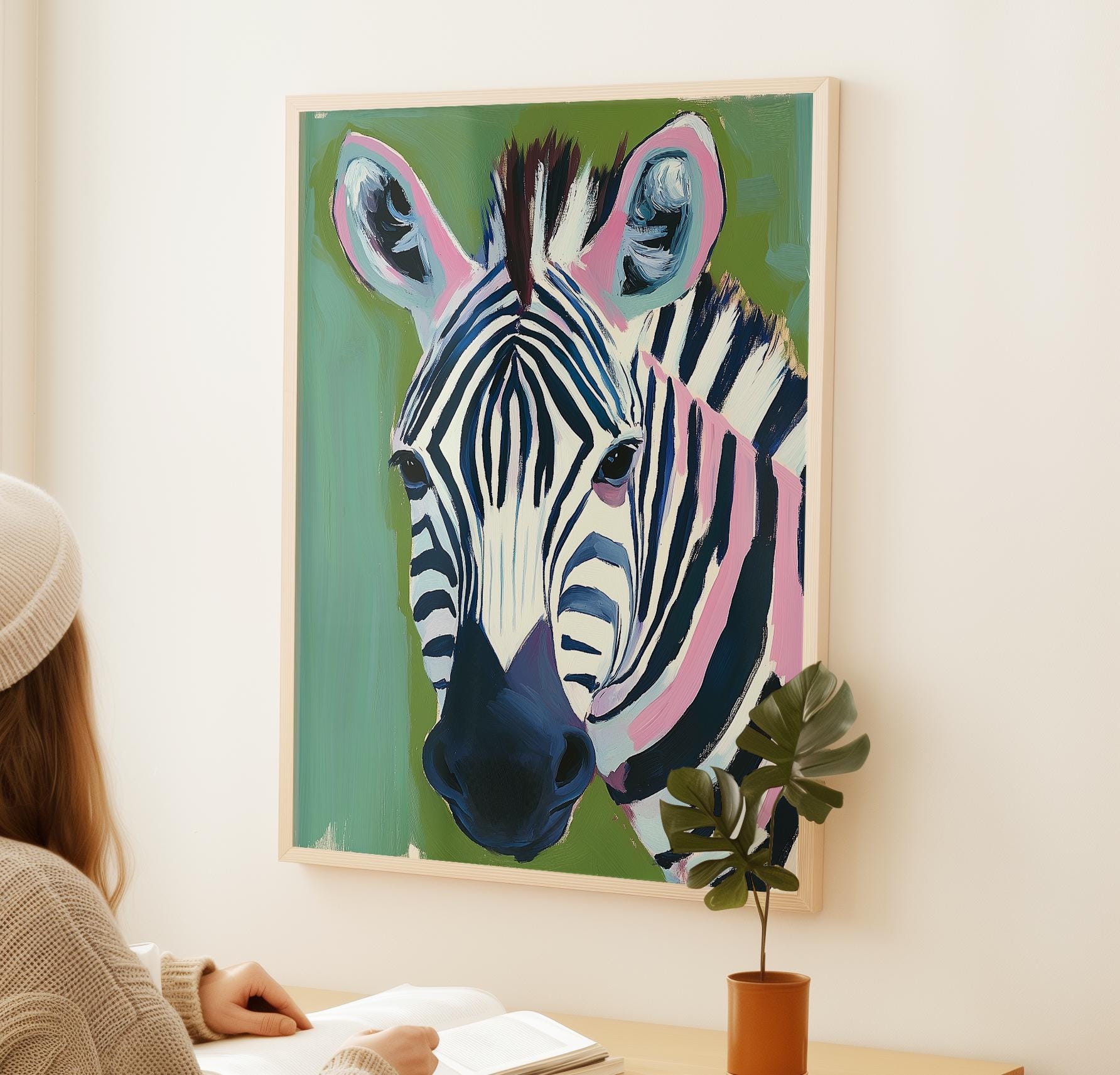 Zebra Painting, Funky Retro Wall Art, Zebra Print, Trendy Poster ...