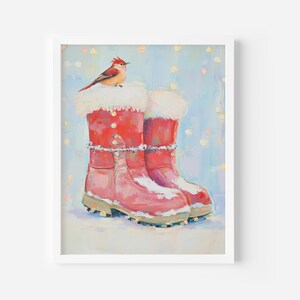 Santa Boots Art Print, Christmas Wall Art, Vintage Winter Decor ...