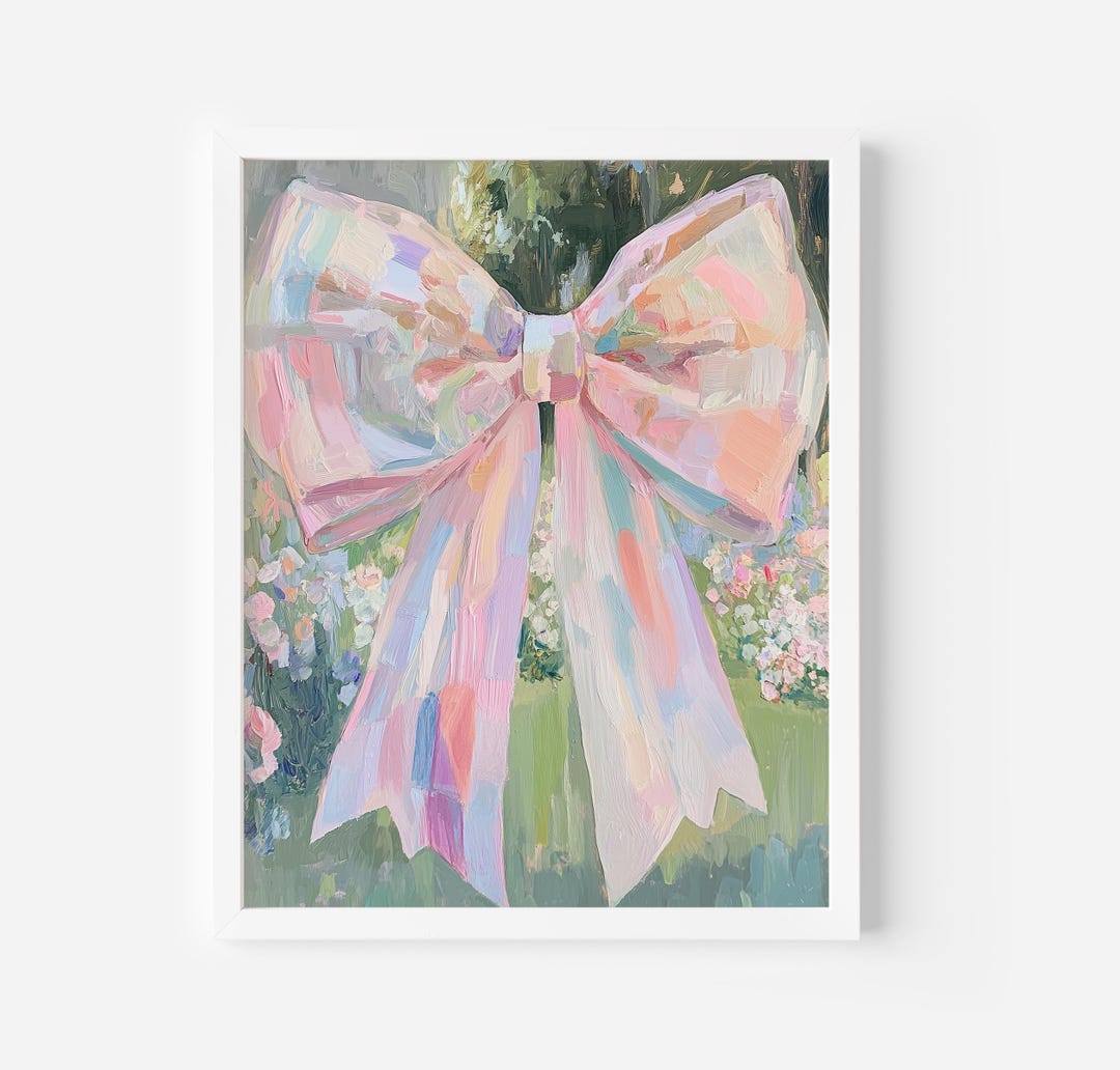 Pink Bow Print, Coquette Aesthetic Print, Pink Nursery Decor, French ...